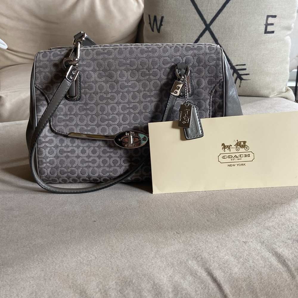 Coach Sv/Light Grey Signature Jacquard & Leather Madi… - Gem